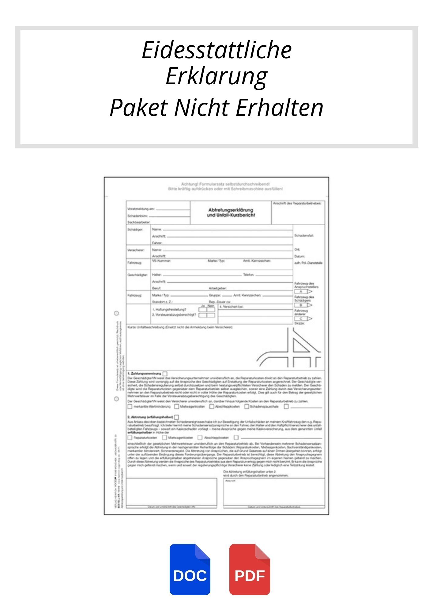 Eidesstattliche Erklärung Paket Nicht Erhalten - WORD PDF