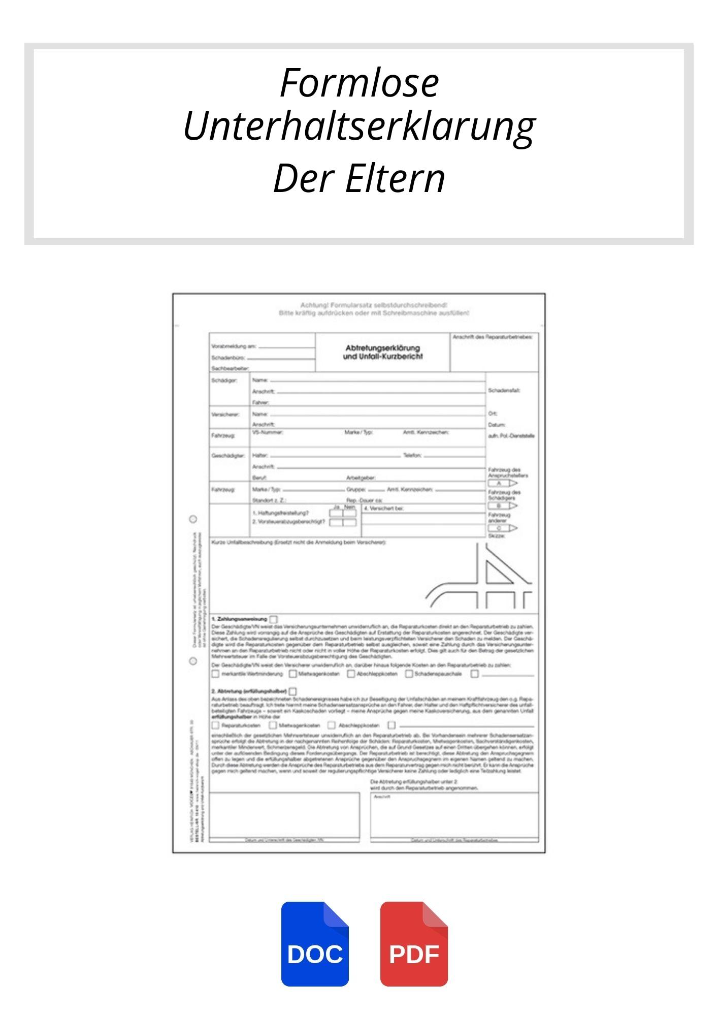 Formlose Unterhaltserklärung Der Eltern Muster - PDF WORD